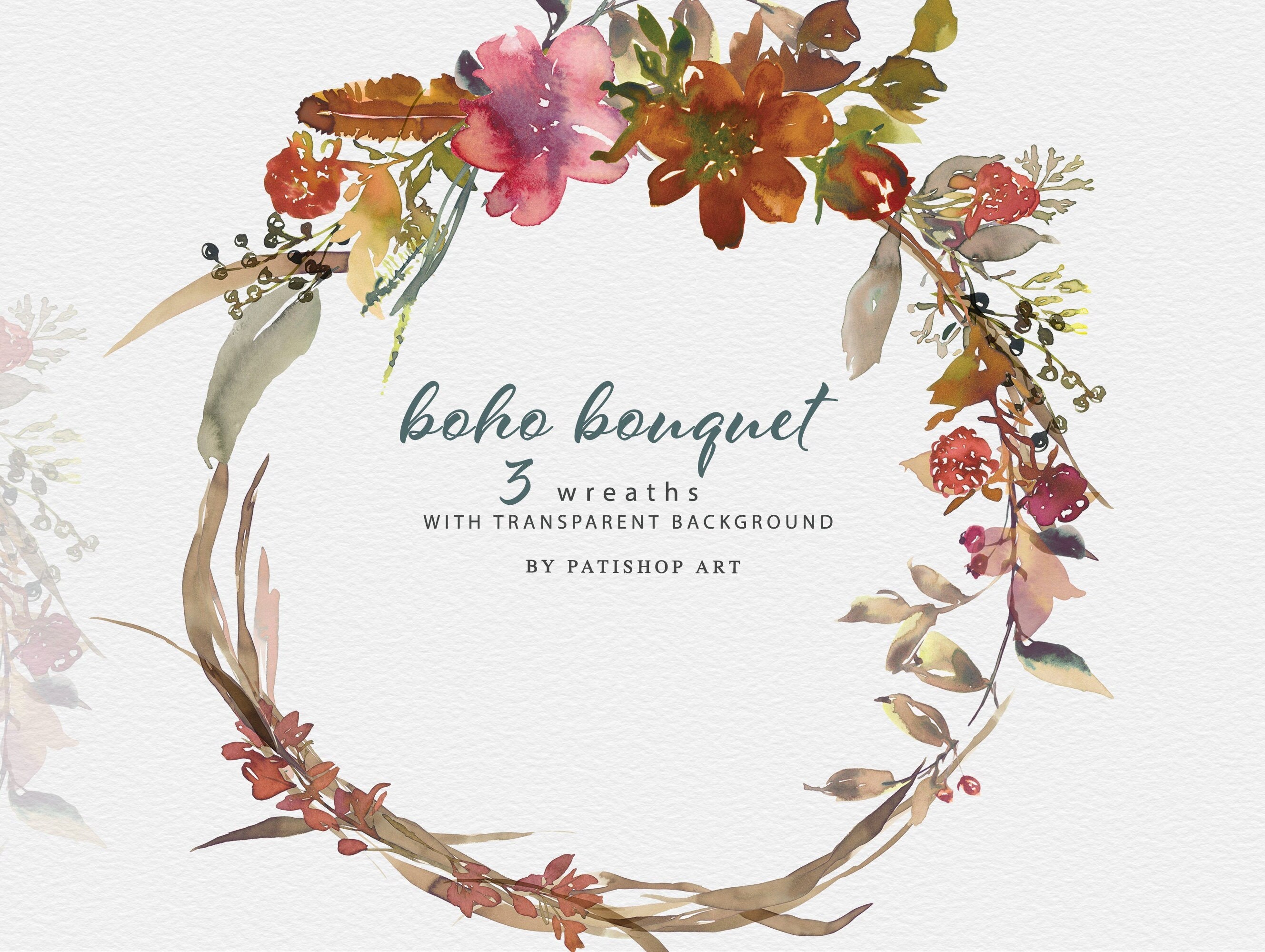 Boho Watercolor Flowers Frames Hand Painted Boho Floral - Etsy