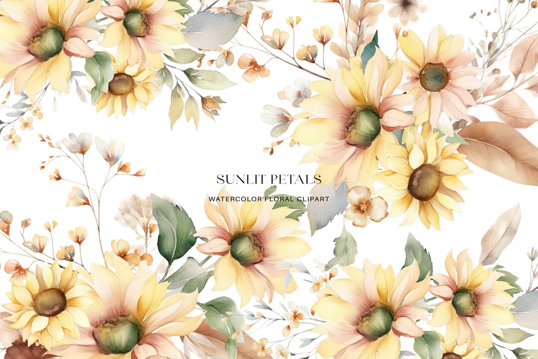 Watercolor Sunflowers Clipart - Sunflower Floral Bouquets - Summer ...