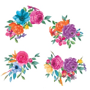 Fiesta Floral Watercolor Clipart Png, Colorful Flower Bouquet Bundle ...