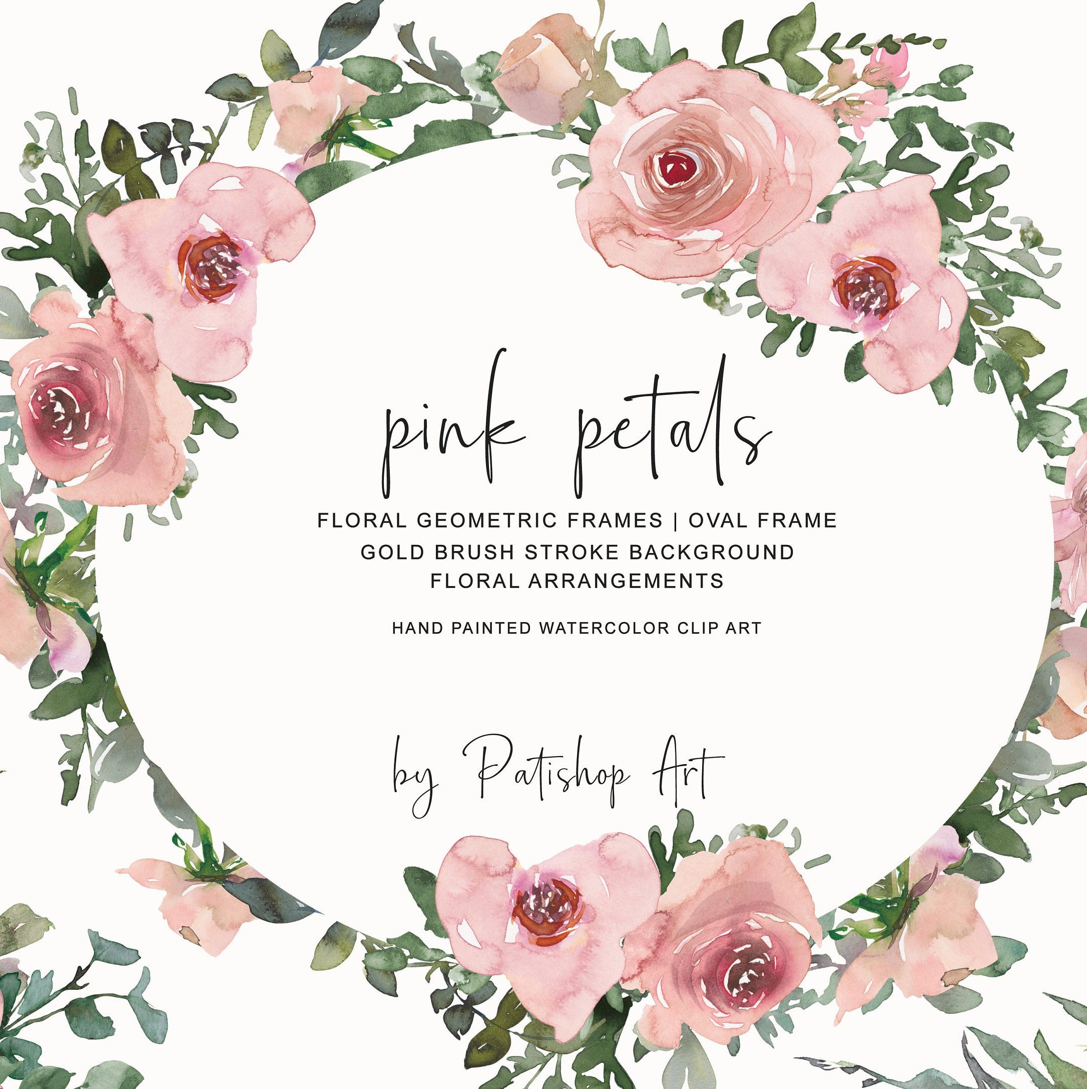 Pink Petals Watercolor Pink Gold Floral Frame Collection - Etsy