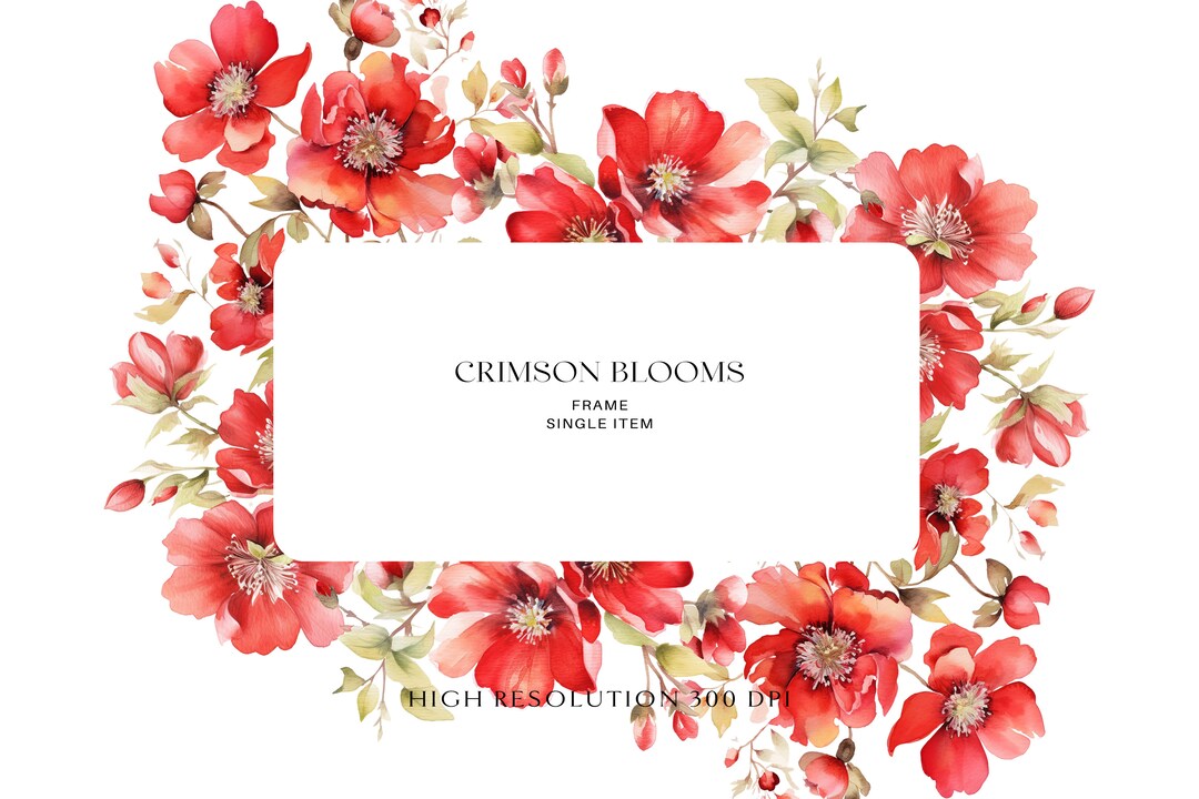 Watercolor Flowers Frame Red Flowers Frame Elegant Floral Design ...