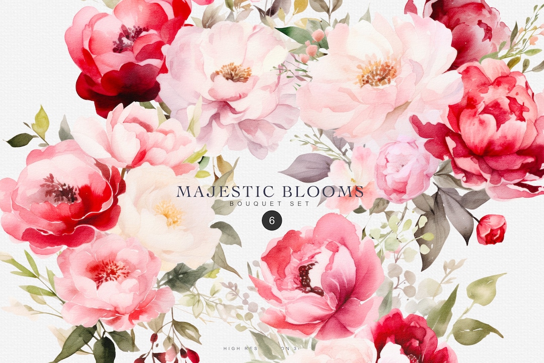 Watercolor Pink Flowers Clipart - Valentines Day Clipart - Wedding ...