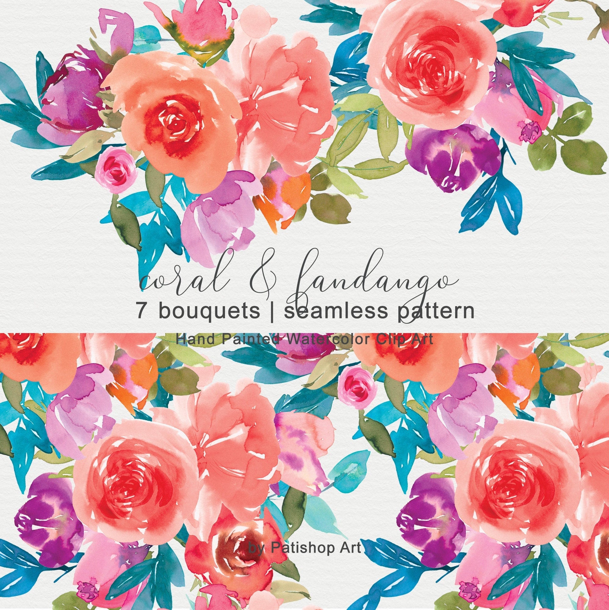 Scrapbooking Coral Yellow Floral Seamless Repeat Pattern Flower Bouquet ...