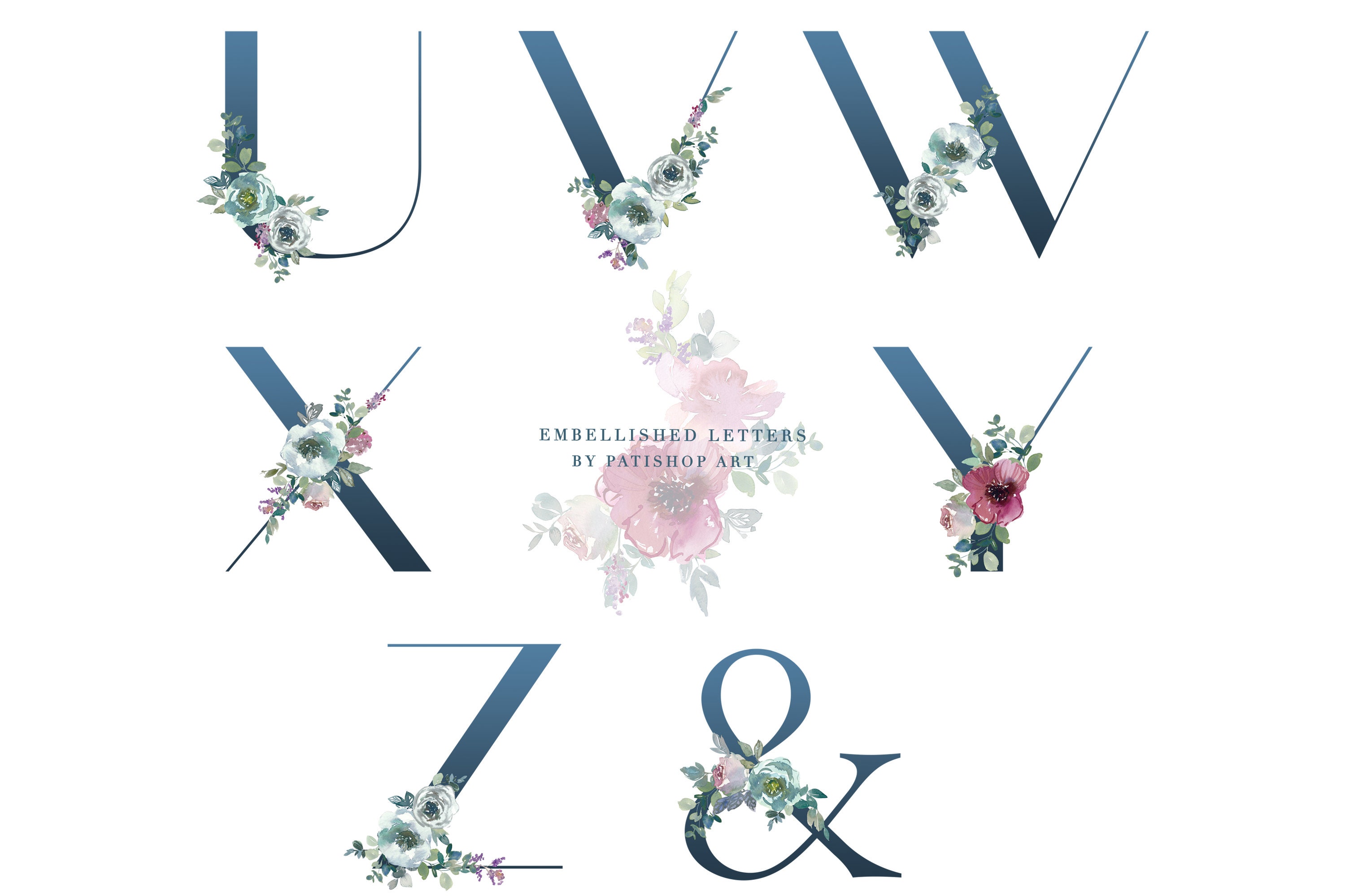 Watercolor Floral Alphabet Embellished Letter Numbers PNG - Etsy