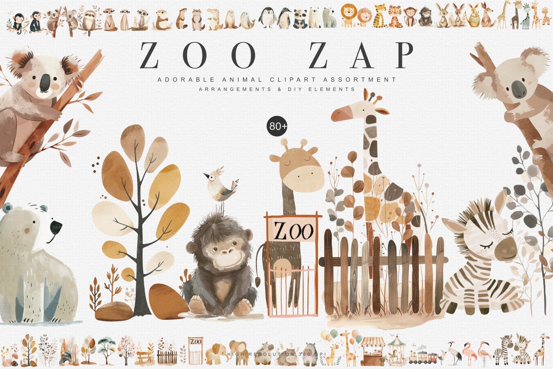 Watercolor Zoo Animal Clipart Bundle, Nursery Clipart, Crocodile, Cute ...