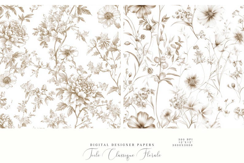 Chinoiserie Floral Patterns Seamless, Sepia Vintage Toile Motifs ...