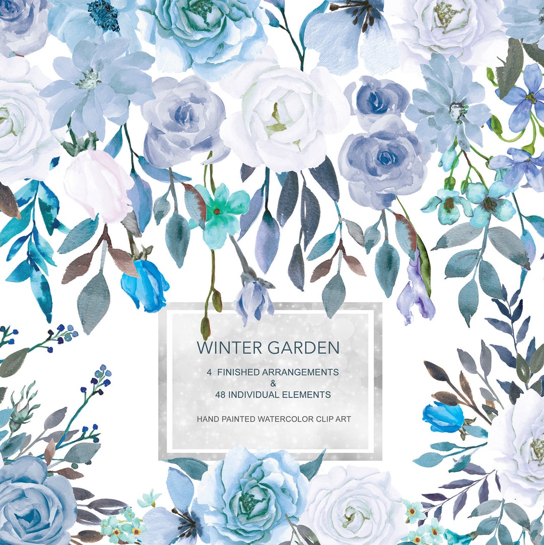 Azure Blue Rose Clipart - Watercolor Floral Clipart - Elegant Floral ...