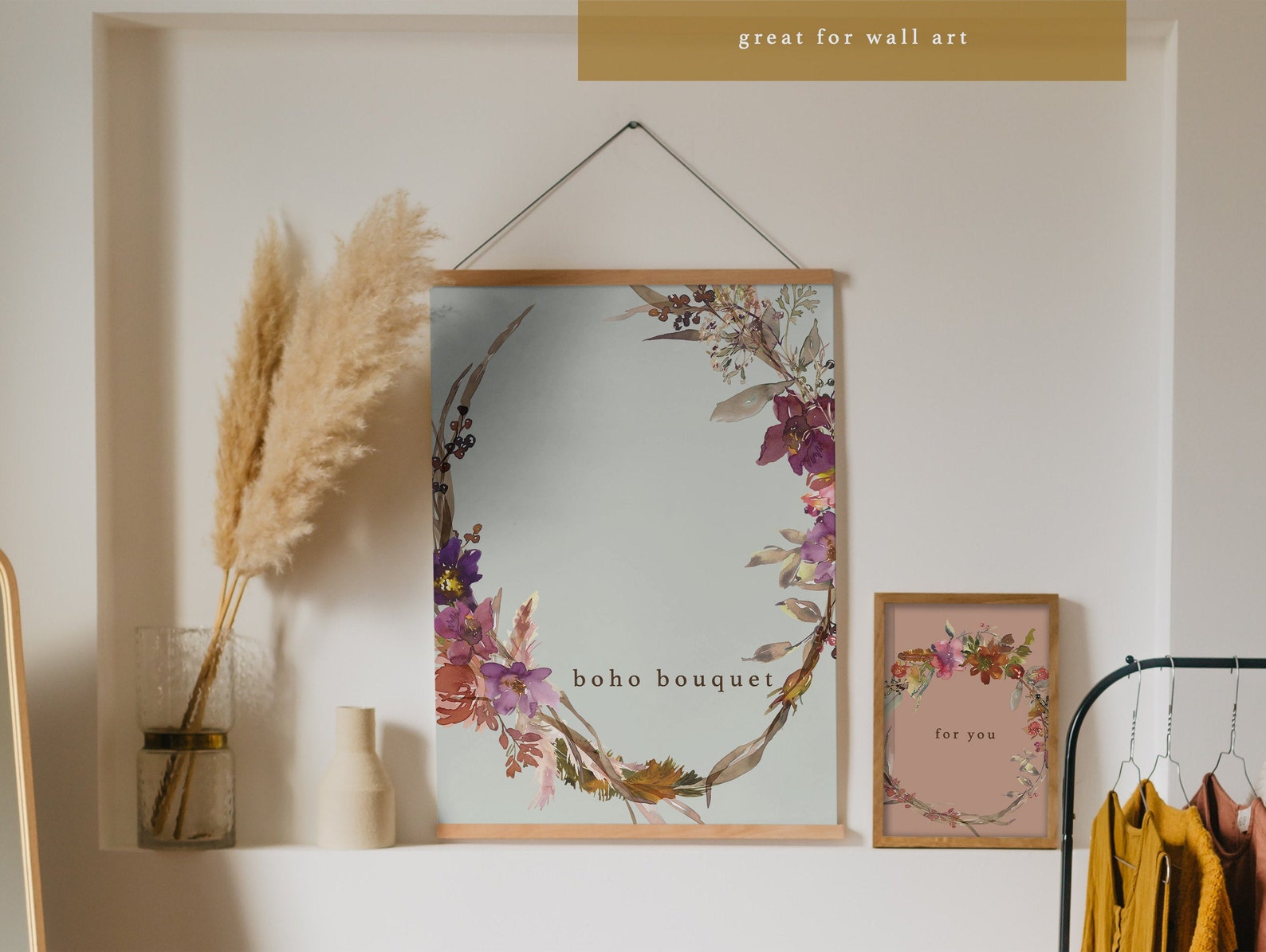 Boho Watercolor Flowers Frames Hand Painted Boho Floral - Etsy