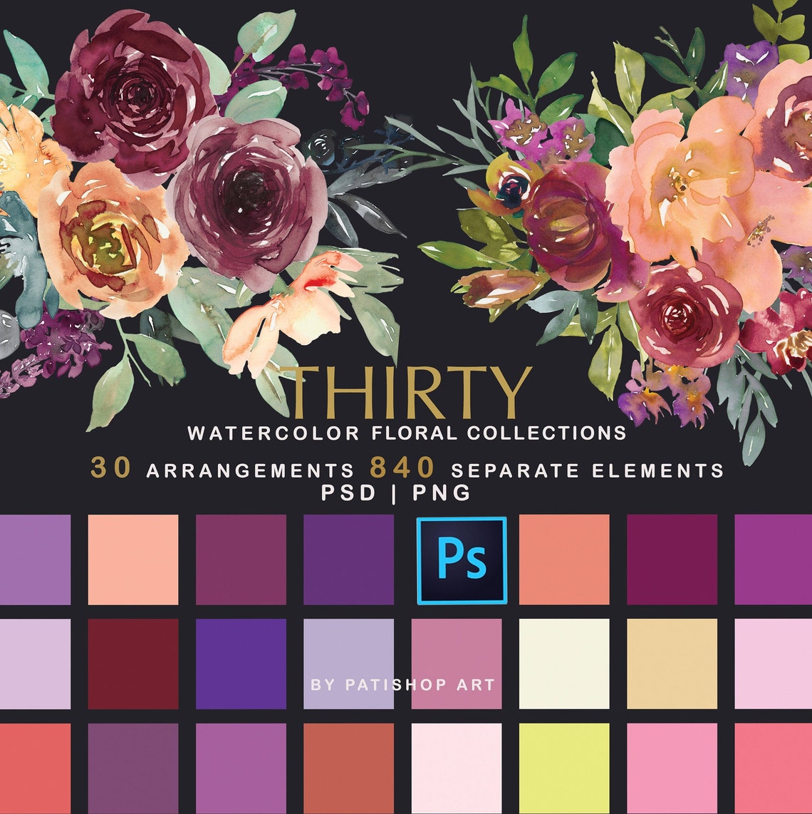 Thirty* Watercolor Floral Clipart Collections Bouquets and Separate ...