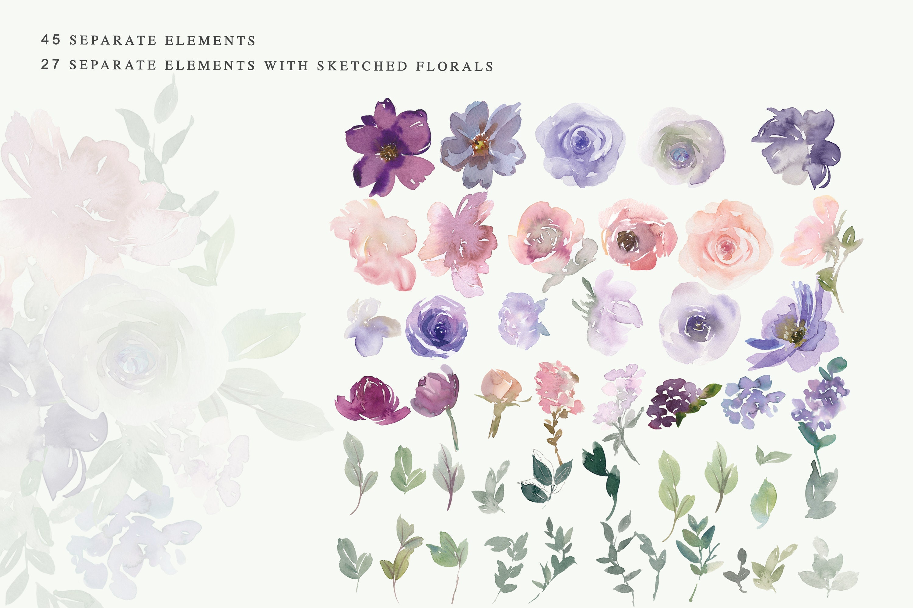 Watercolor Floral Clipart Purple Flowers Arrangements - Etsy