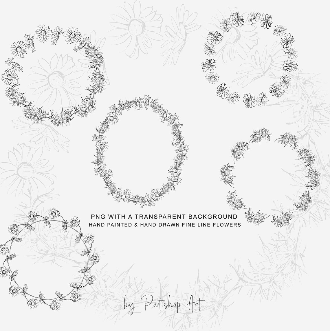 Daisy Clipart - Watercolor Wreath Clipart - Hand Painted Daisy Wreath ...