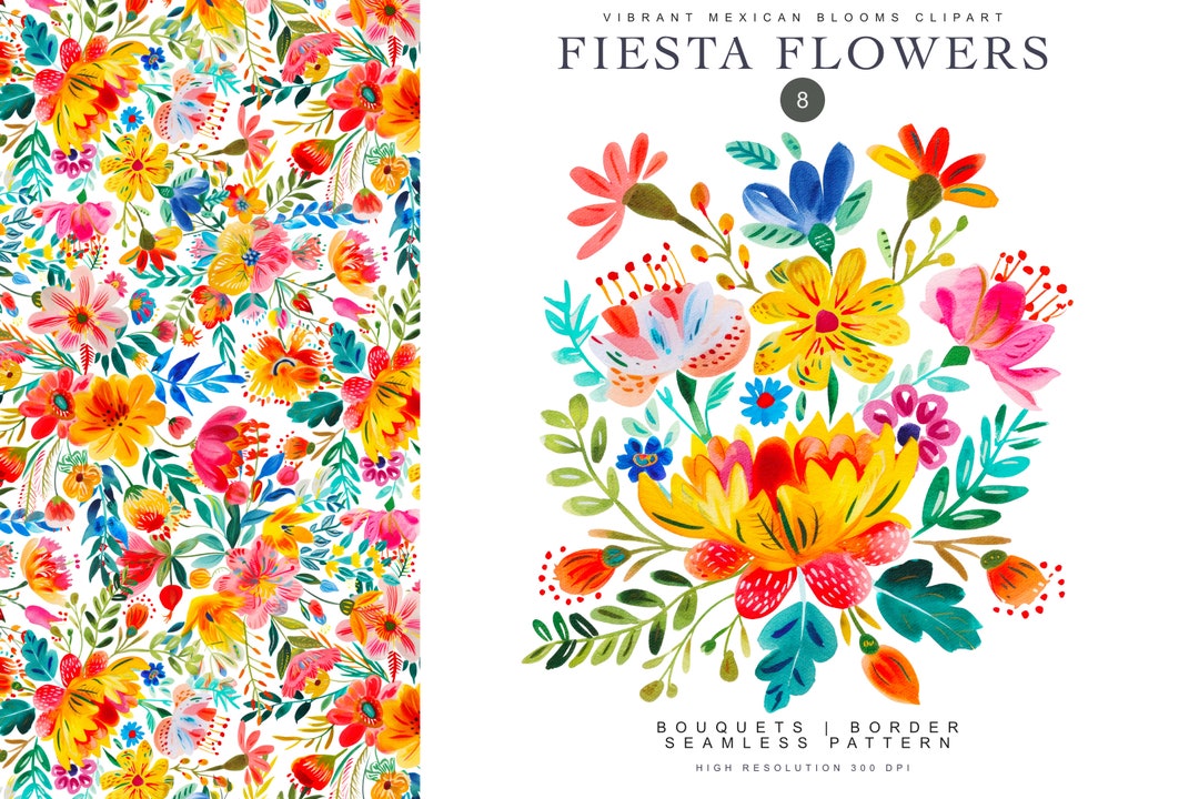 Colorful Fiesta Floral Clipart Png, Mexican Watercolor Bouquet ...