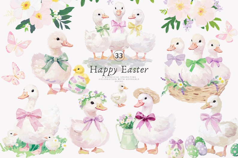 Duck Clipart – Easter Decor – Pastel Artwork – Baby Shower – Farm ...