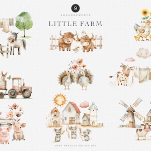Huge Set Watercolor Farm Animal Clipart Bundle - Nursery Clipart ...
