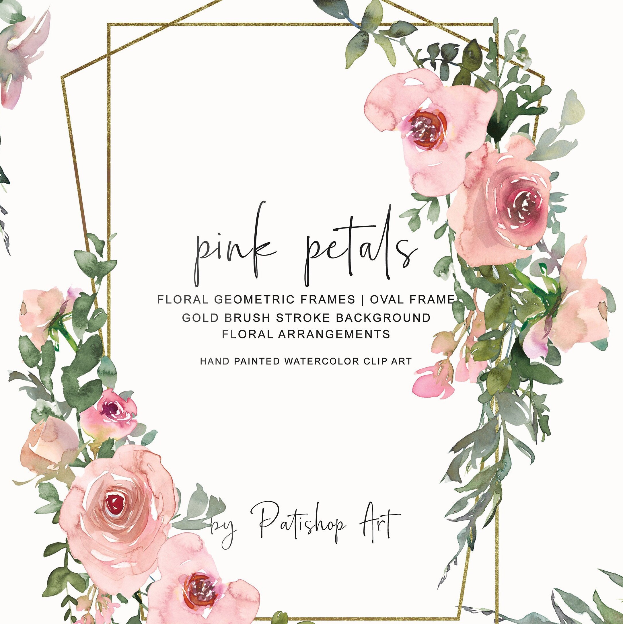 Pink Petals Watercolor Pink Gold Floral Frame Collection - Etsy