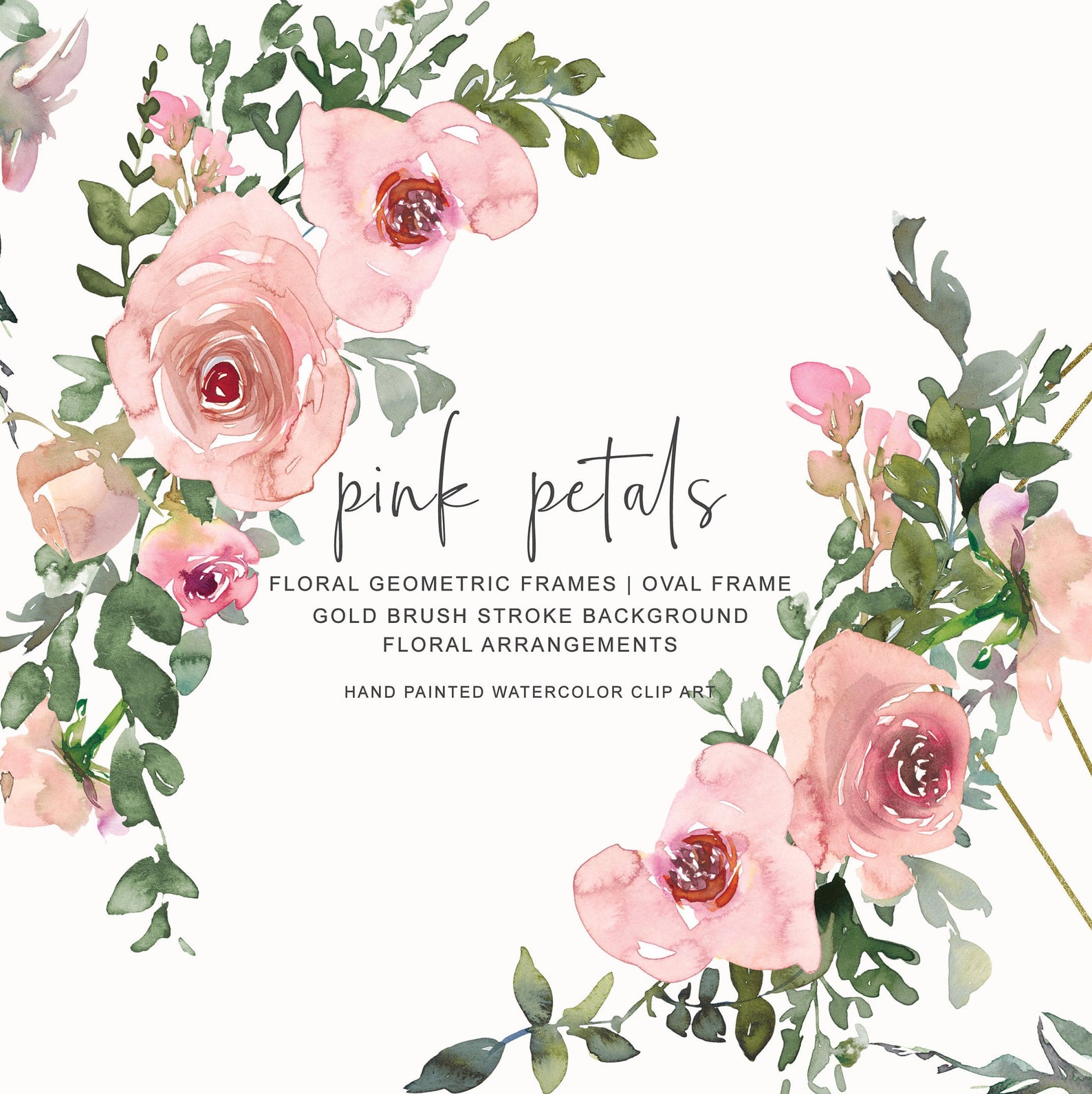 Pink Petals Watercolor Pink Gold Floral Frame Collection - Etsy