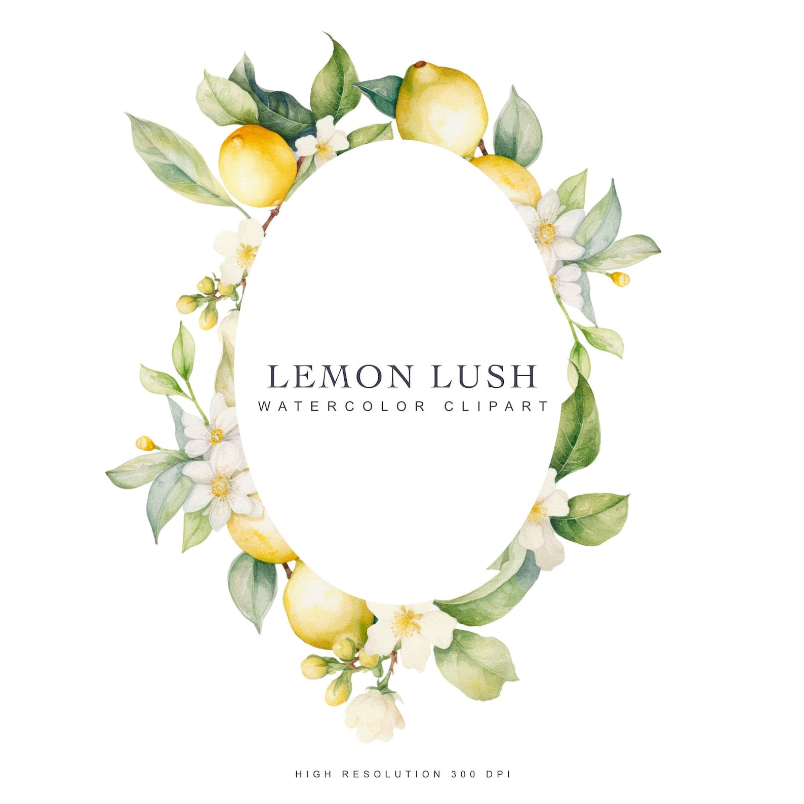 Watercolor Lemon Clipart Png, Lemon Bouquet Twig and Floral Wreath ...