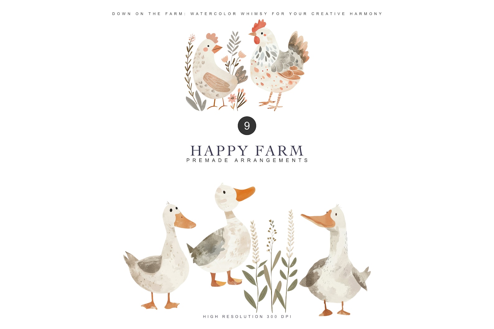Watercolor Farm Animal Clipart Bundle - Nursery Clipart - Goose Png ...