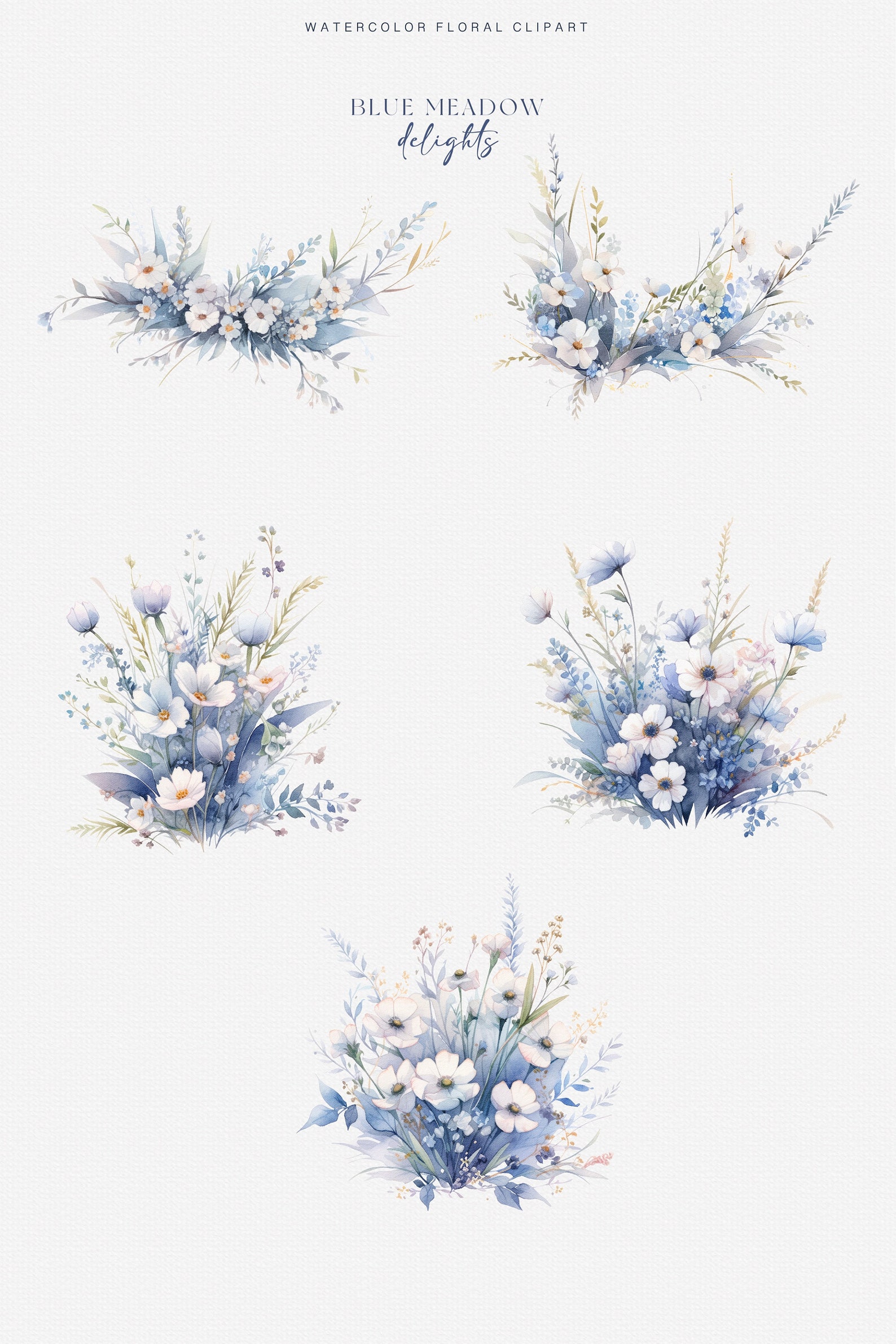 Wild Flowers Watercolor Borders Blue Flowers Wedding Clipart Wildflower ...