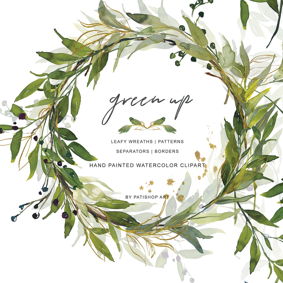 Green Up, Watercolor Leafy Wreaths, Watercolor Greenery, Leafy Borders ...