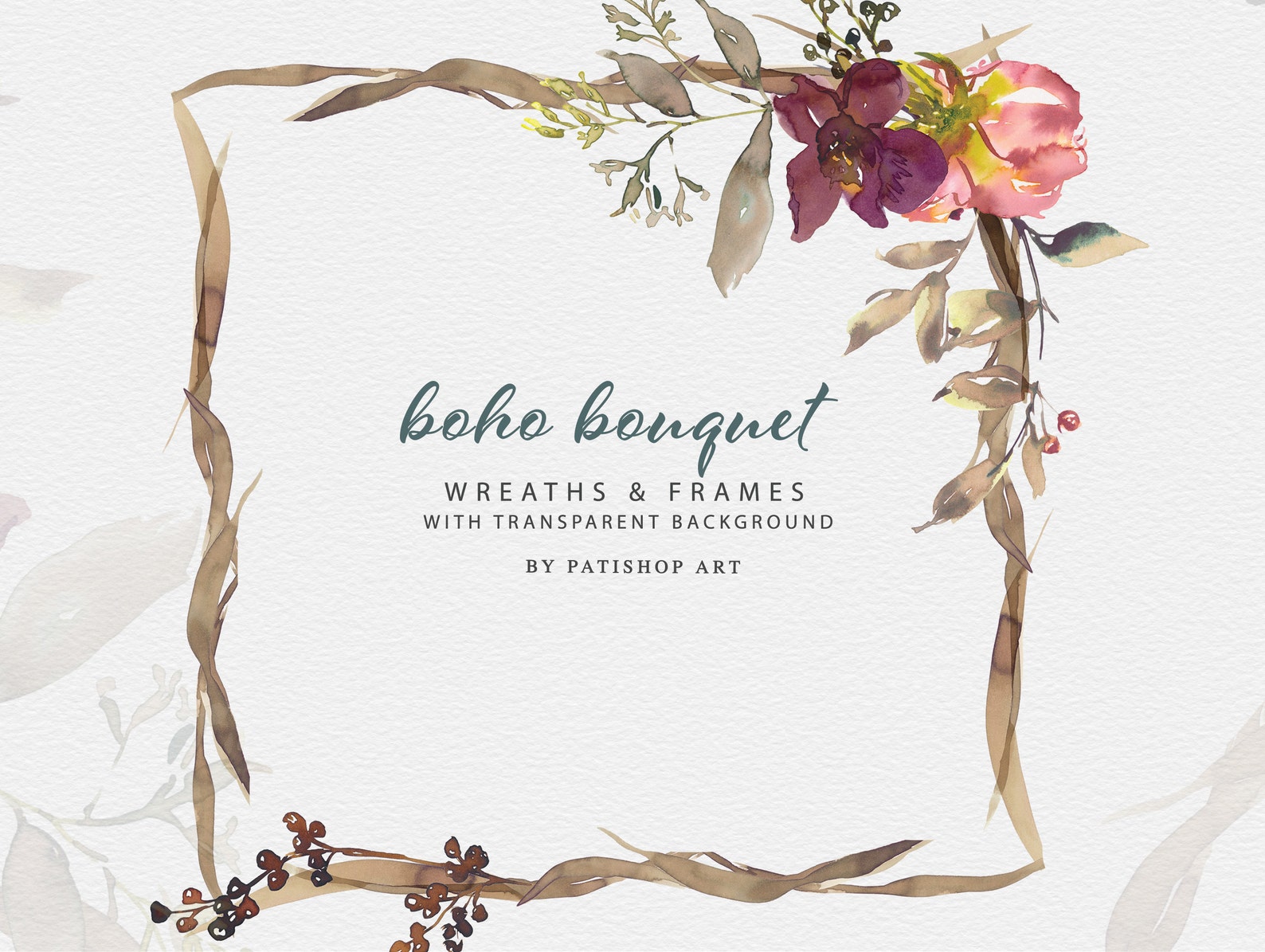 Boho Watercolor Flowers Frames Hand Painted Boho Floral - Etsy