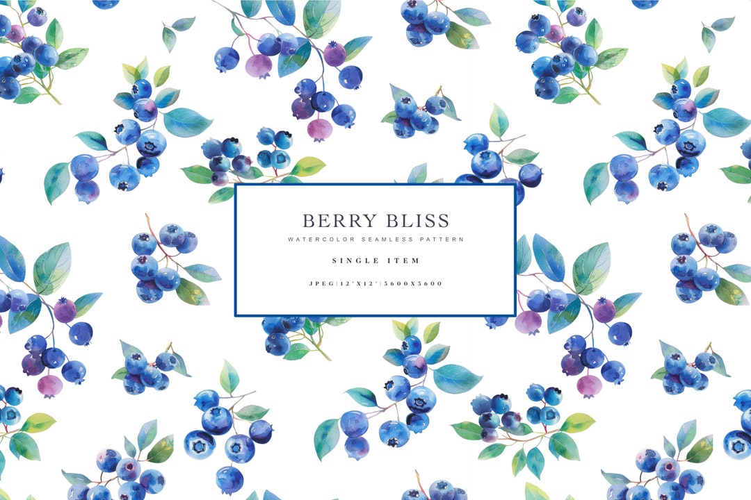 Watercolor Blueberry Digital Paper Scrapbook Papers Seamless Pattern ...