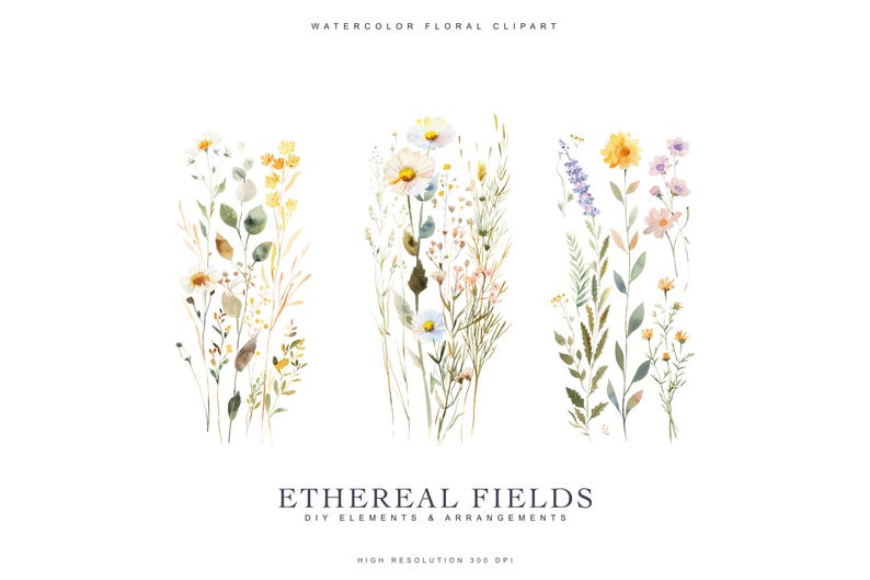 Wild Flowers - Floral Clipart - Pastel Meadow Flowers - DIY Elements ...