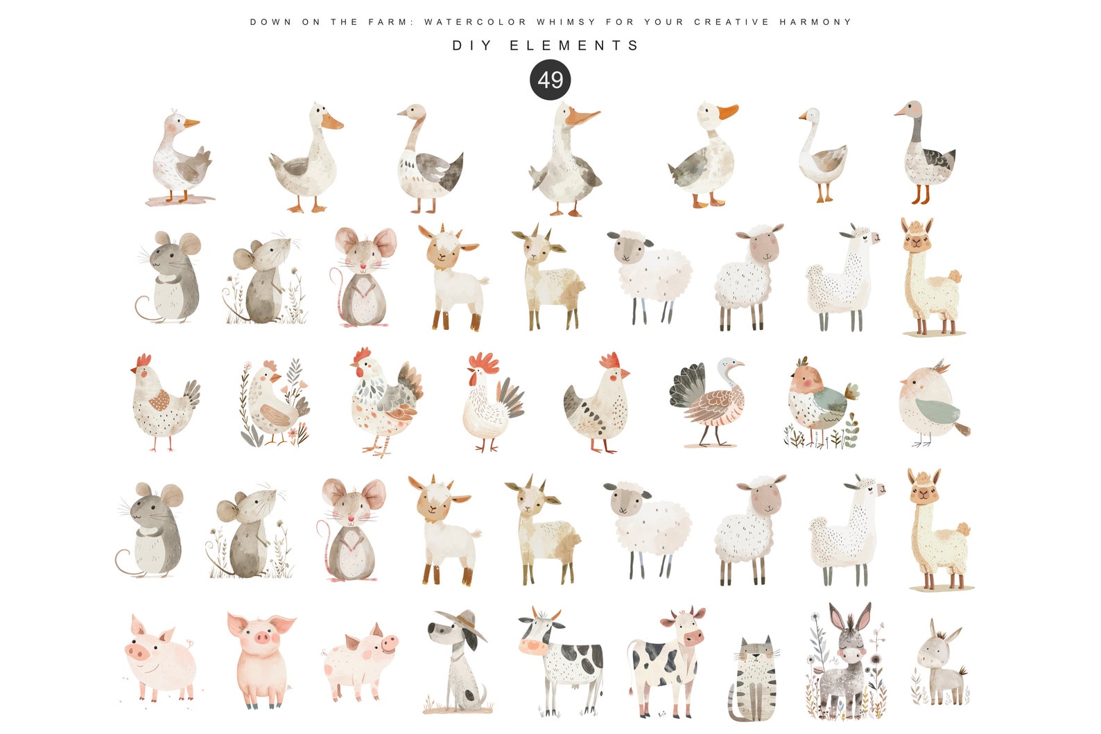 Watercolor Farm Animal Clipart Bundle - Nursery Clipart - Goose Png ...