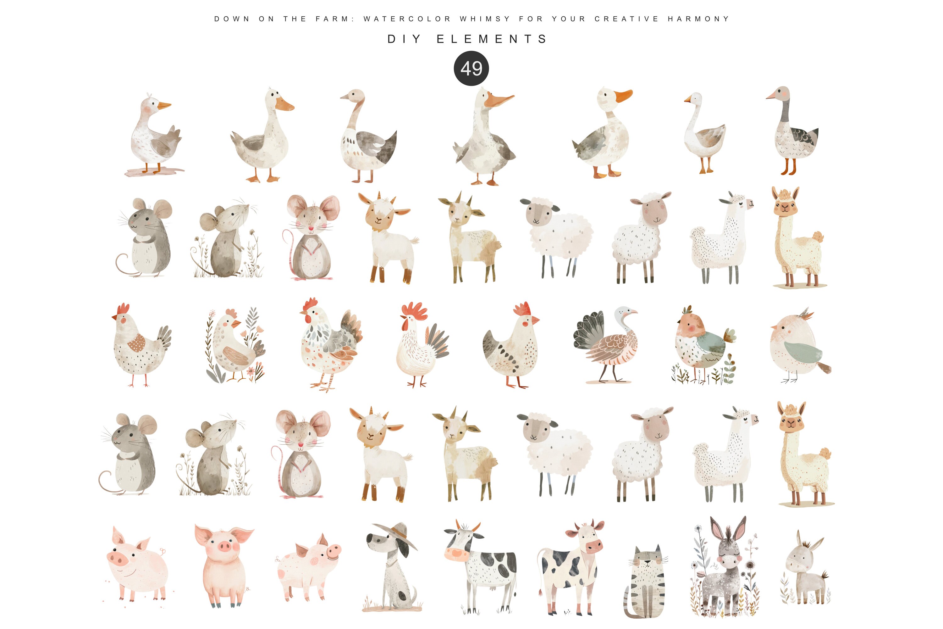Watercolor Farm Animal Clipart Bundle - Nursery Clipart - Goose Png ...