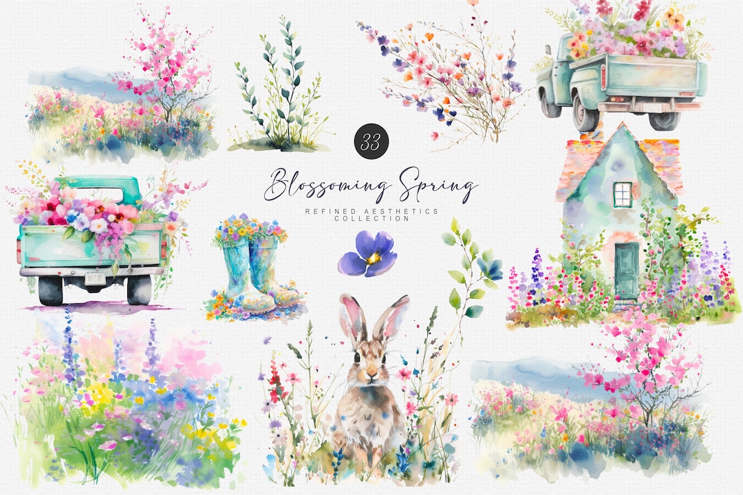 Watercolor Spring Clipart - Spring Sceneries - Spring Art - Soft ...