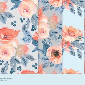 Coral Flower Watercolor Rose Digital Paper Scrapbook Papers Seamless ...