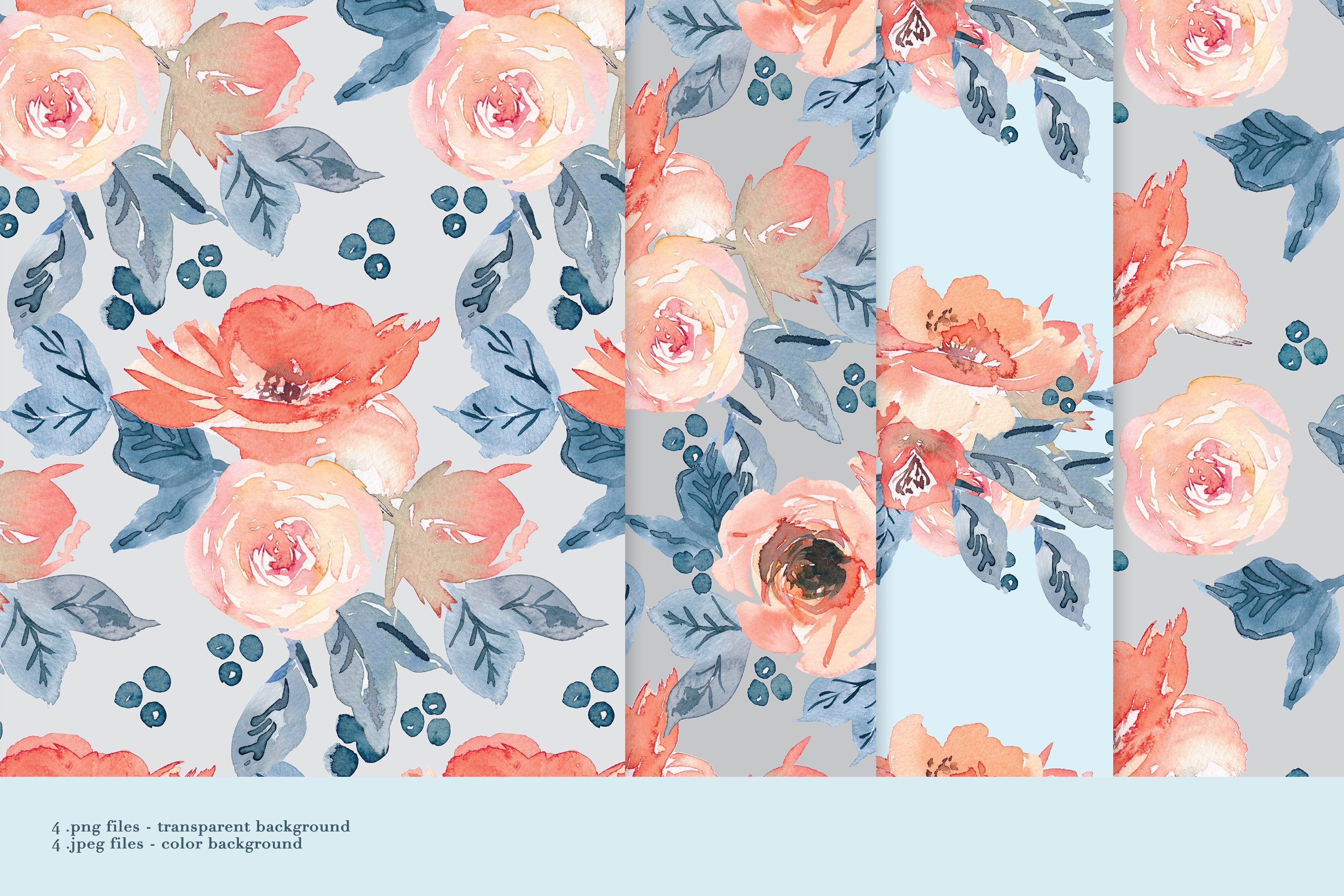 Coral Flower Watercolor Rose Digital Paper Scrapbook Papers | Etsy