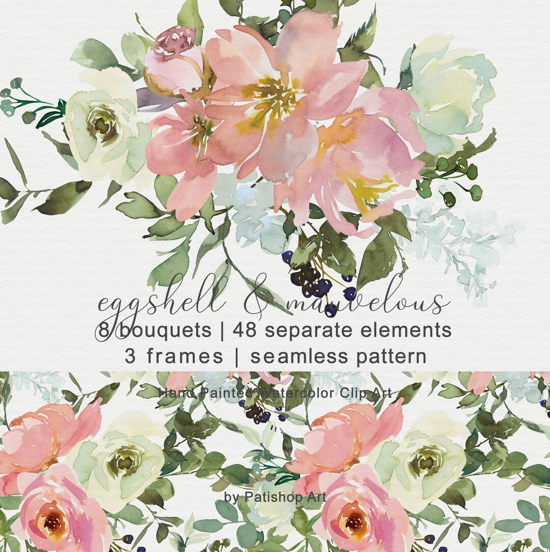 Eggshell & Mauvelous Floral Bouquet Clipart Watercolor Roses Peonies ...