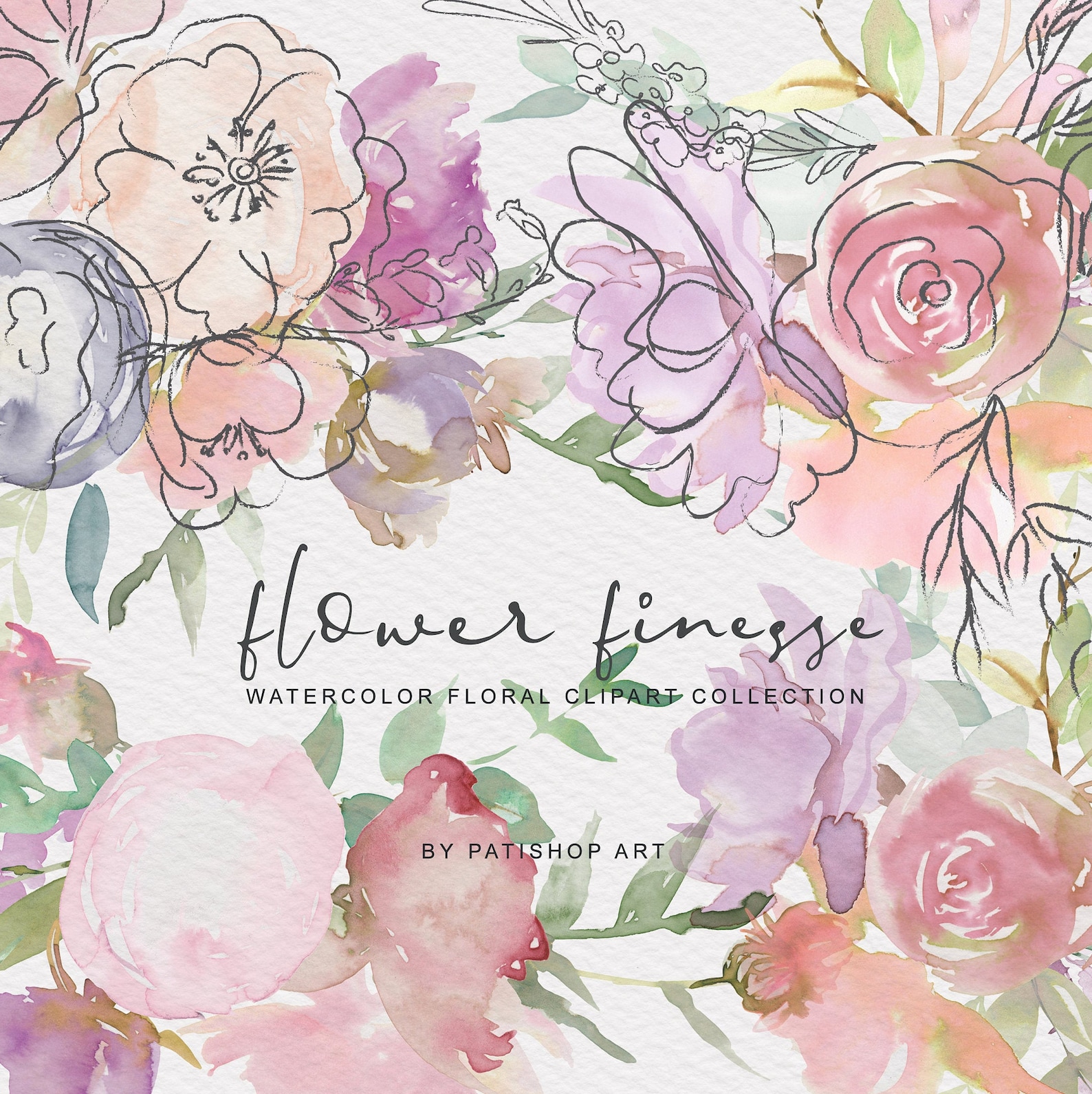 Watercolor Pastel Flowers Clipart Bouquets & Seamless - Etsy