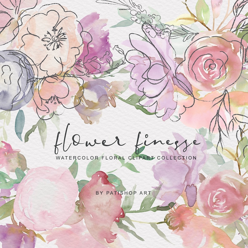 Watercolor Pastel Flowers Clipart Bouquets & Seamless - Etsy