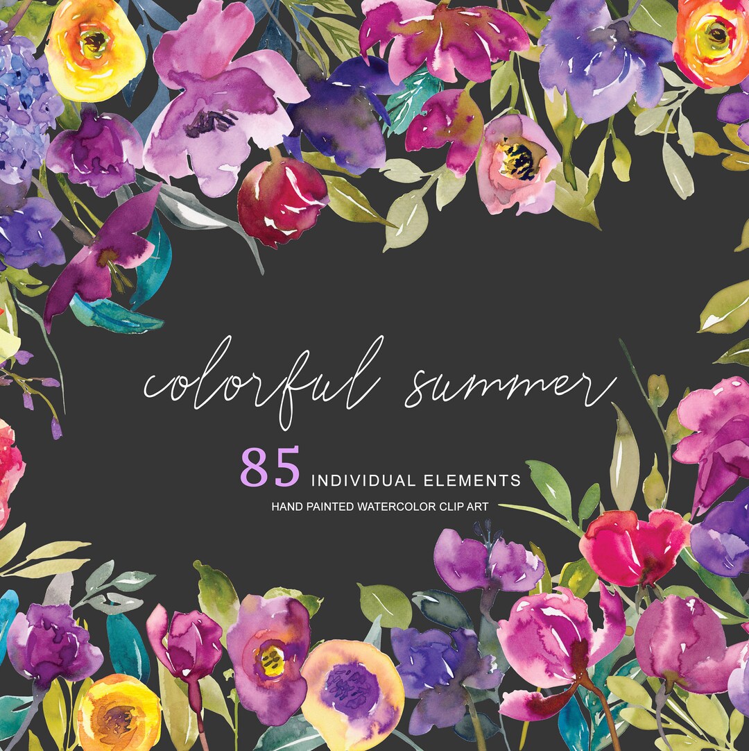 Colorful Summer, Watercolor Soft Flowers Clipart, Peony Rose and ...