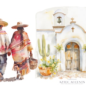 Watercolor Mexican Clipart Set - Fiesta Graphics - Mexico Sceneries ...
