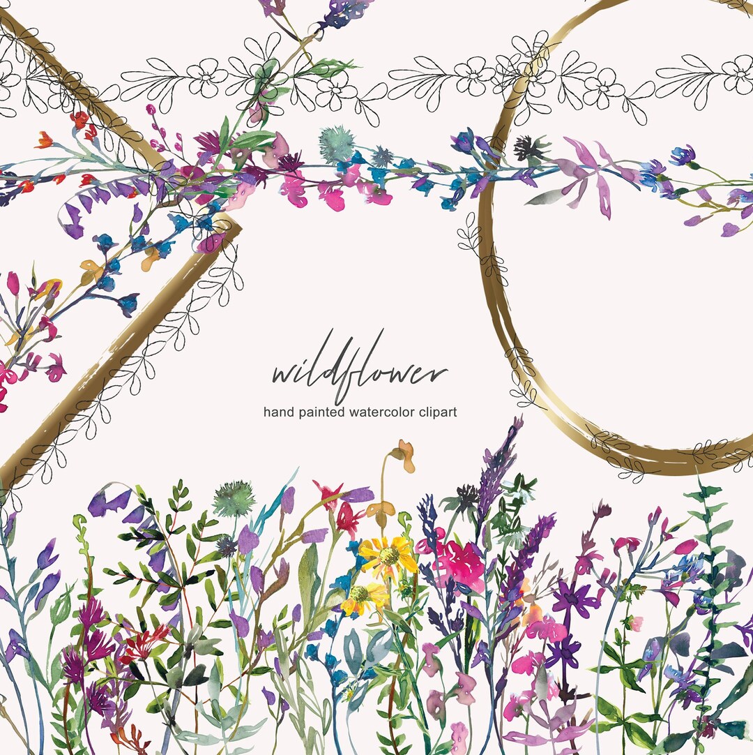 Wildflower Clipart - Watercolor Subtle Frame - Summer Flowers - Fine ...