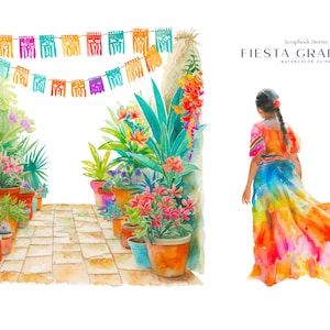 Mexican Fiesta Watercolor Clipart Png, Colorful Dancers Cactus and ...