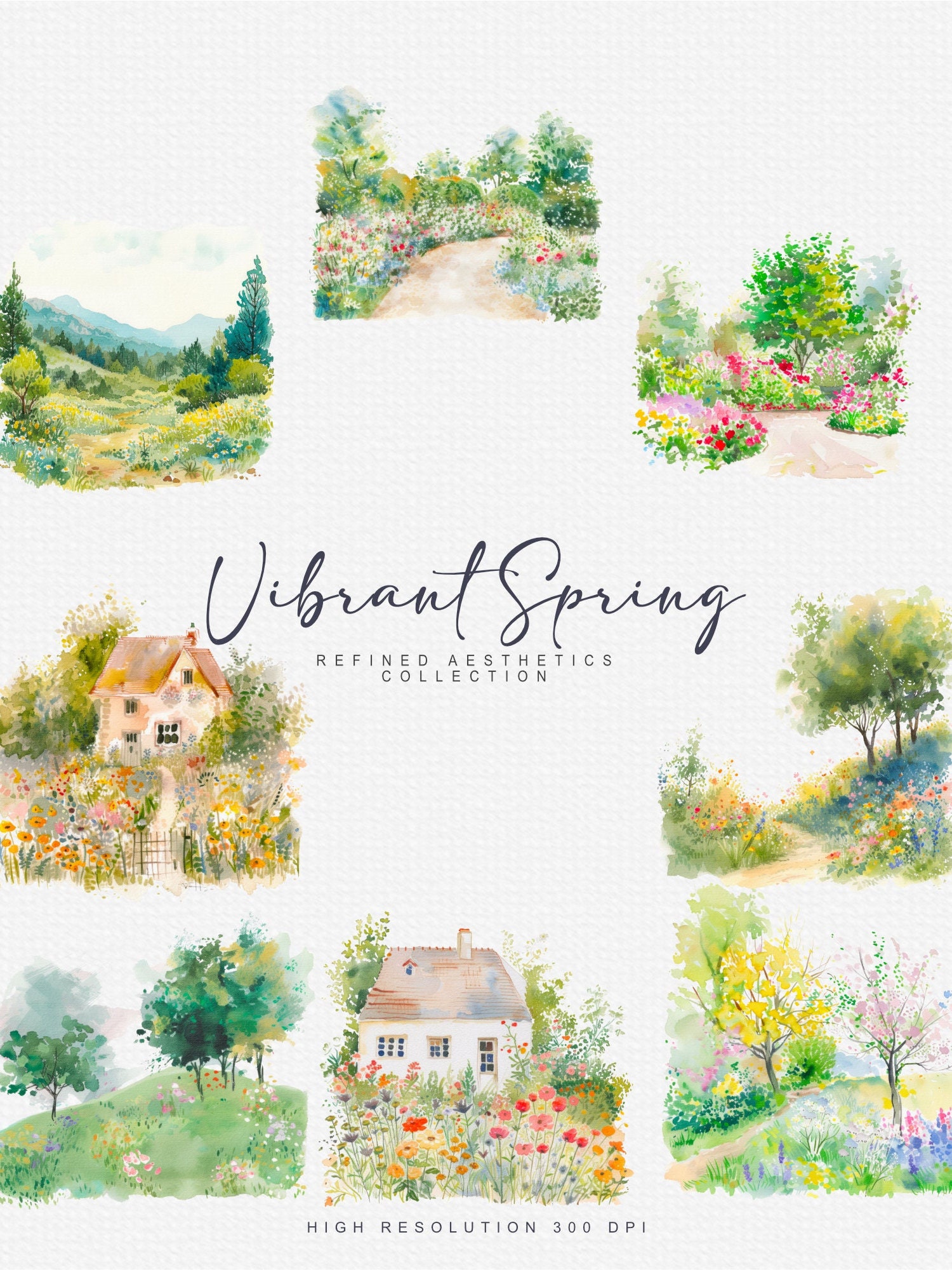 Watercolor Spring Clipart - Spring Sceneries - Spring Foliage - Spring ...