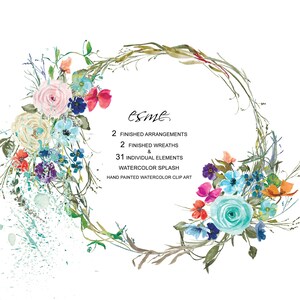 Bright Floral Wreath Watercolor Clipart Png, Colorful Flower Bouquets ...