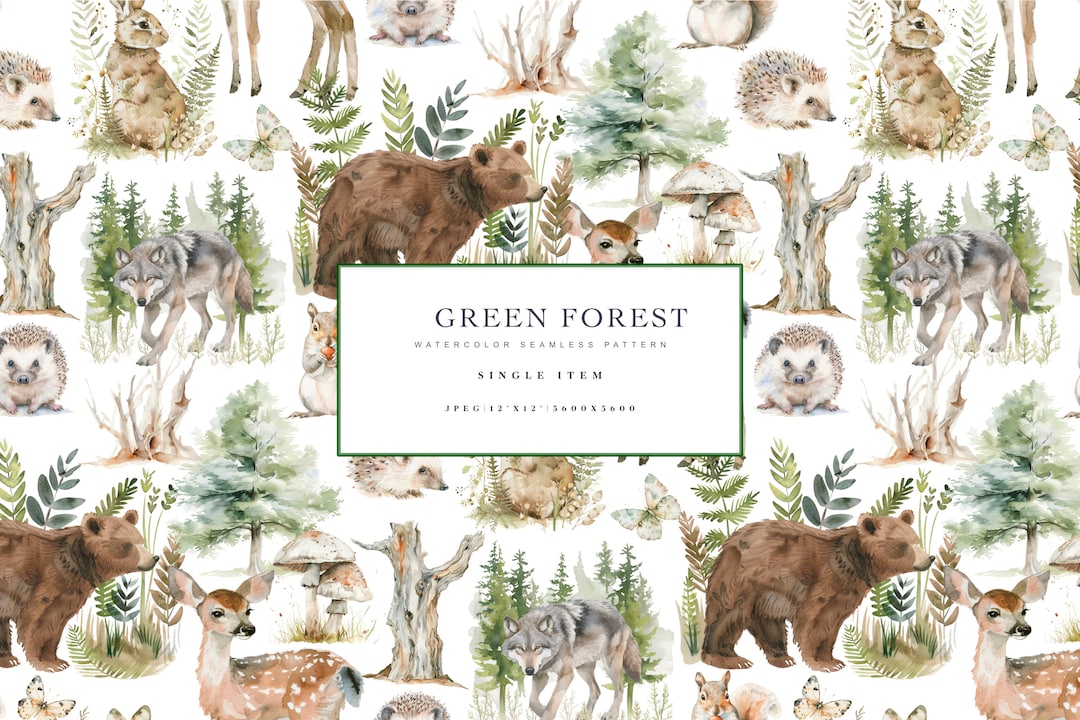 Watercolor Green Forest Digital Paper Scrapbook Papers Seamless Pattern ...