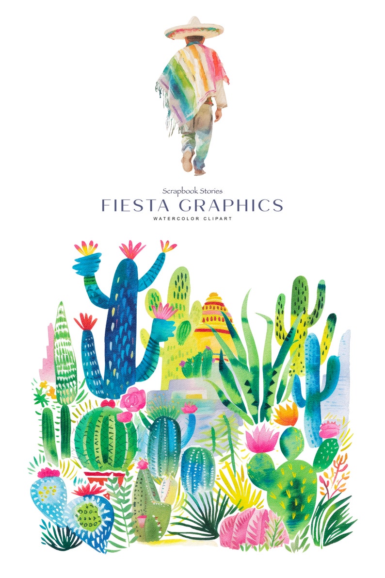 Mexican Fiesta Watercolor Clipart Png, Colorful Dancers Cactus and ...