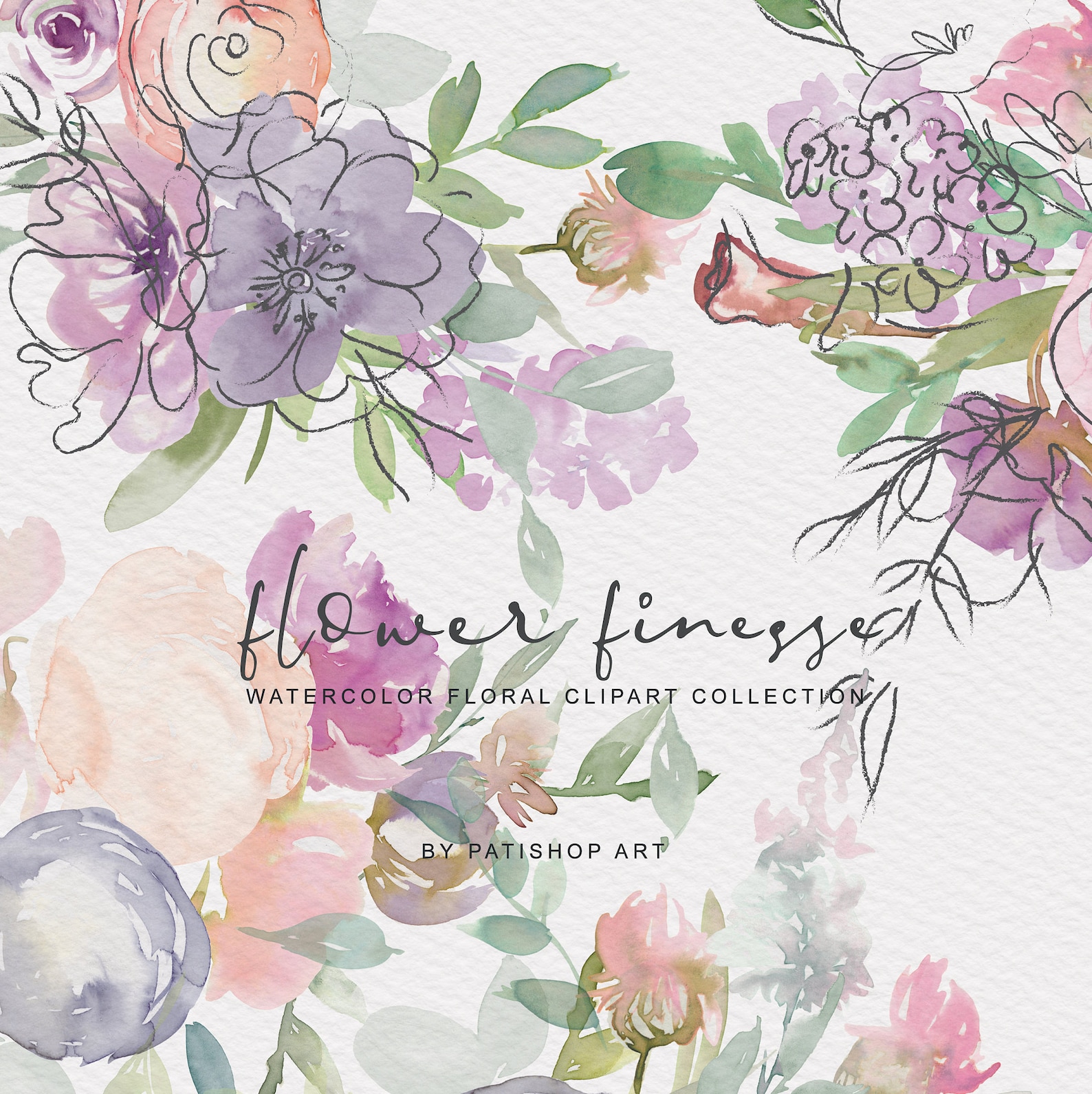 Watercolor Pastel Flowers Clipart Bouquets & Seamless - Etsy