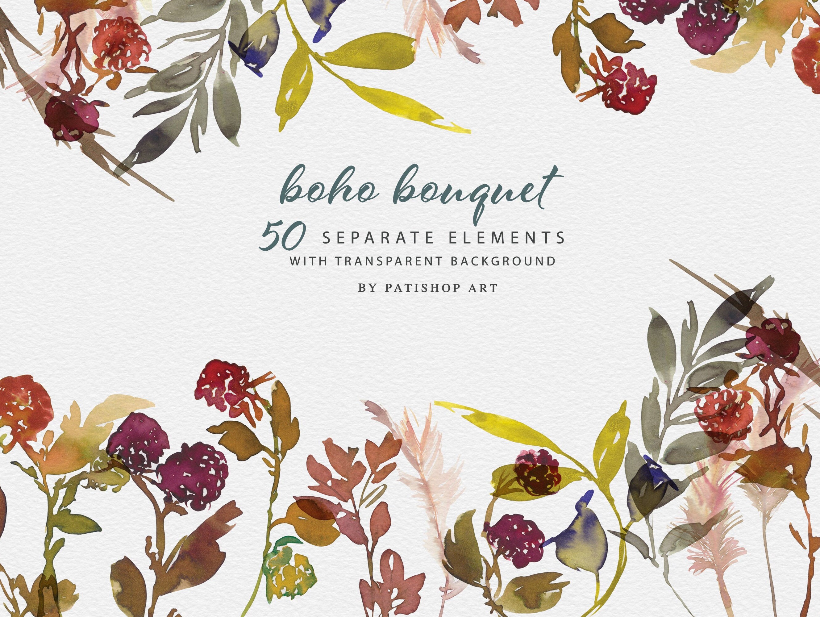 Watercolor Bouquet Clipart - Boho Floral Clipart - Watercolor Autumn ...