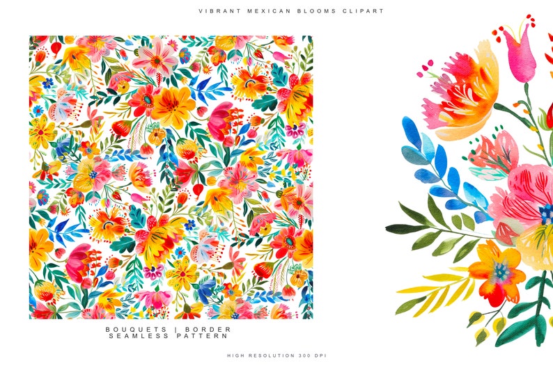 Colorful Fiesta Floral Clipart Png, Mexican Watercolor Bouquet ...
