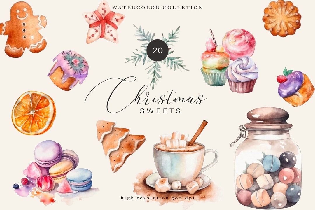 Christmas Sweets Clipart Sweets Clipart Christmas Watercolor Clipart ...