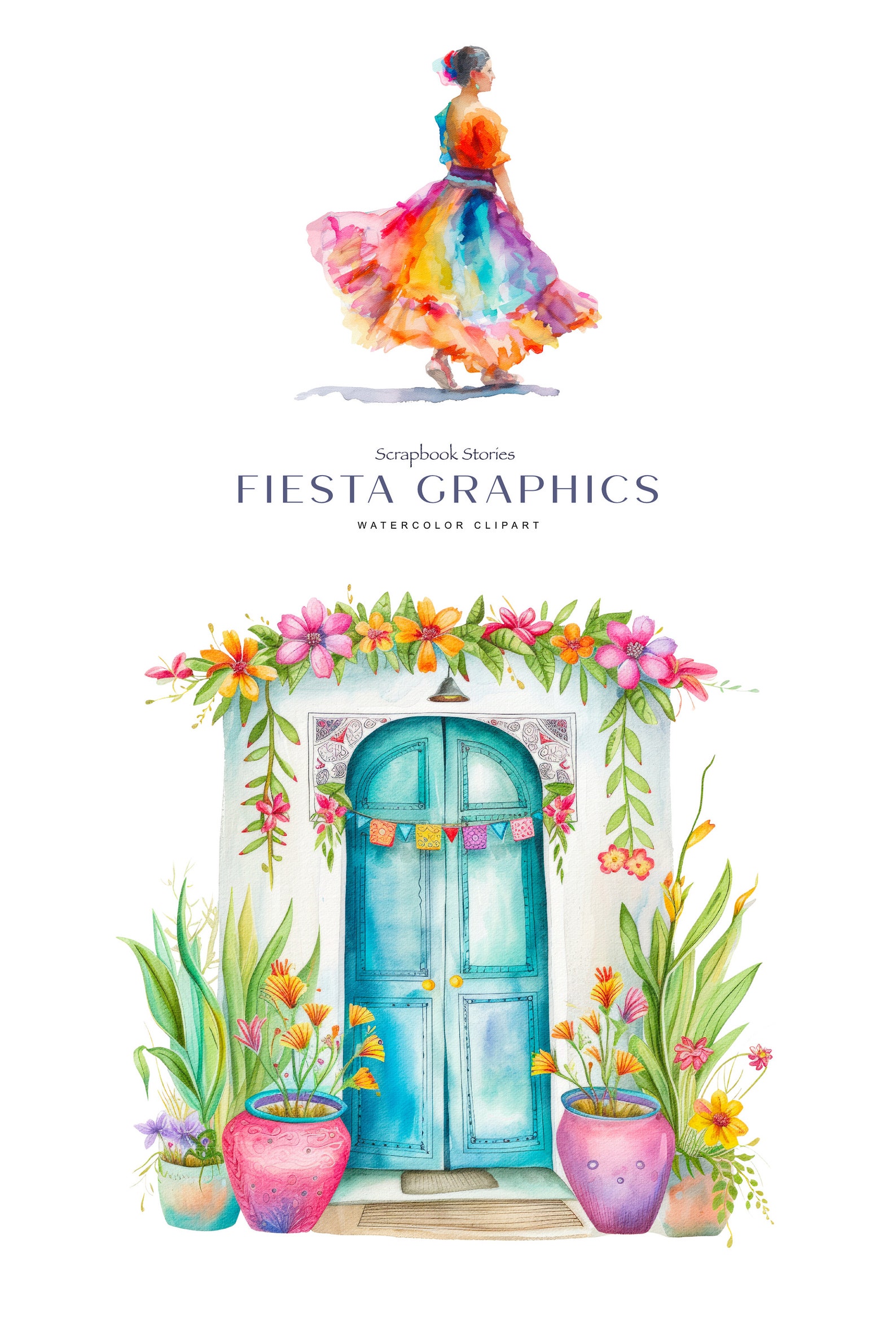 Mexican Fiesta Watercolor Clipart Png, Colorful Dancers Cactus and ...