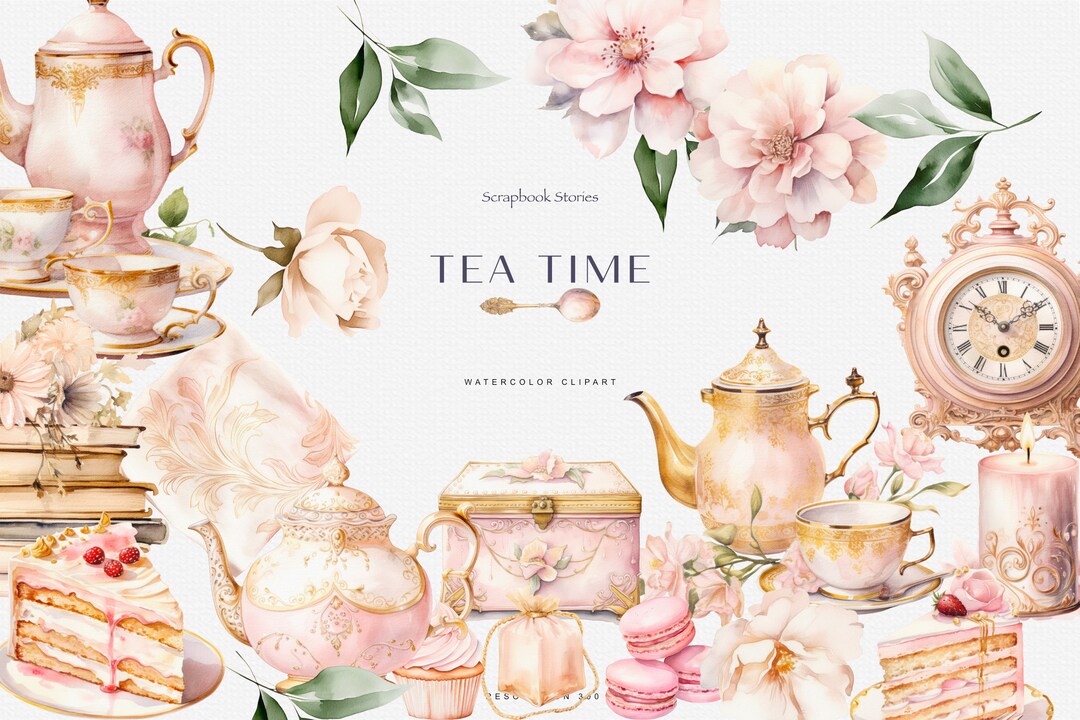 Watercolor Tea Time Clipart Tea Time Clipart Watercolor Desserts ...