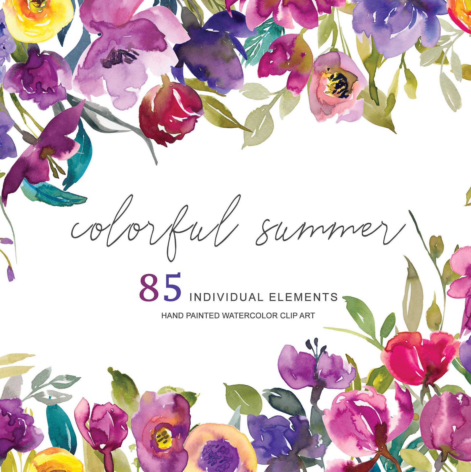 Colorful Summer Watercolor Soft Flowers Clipart Peony Rose - Etsy